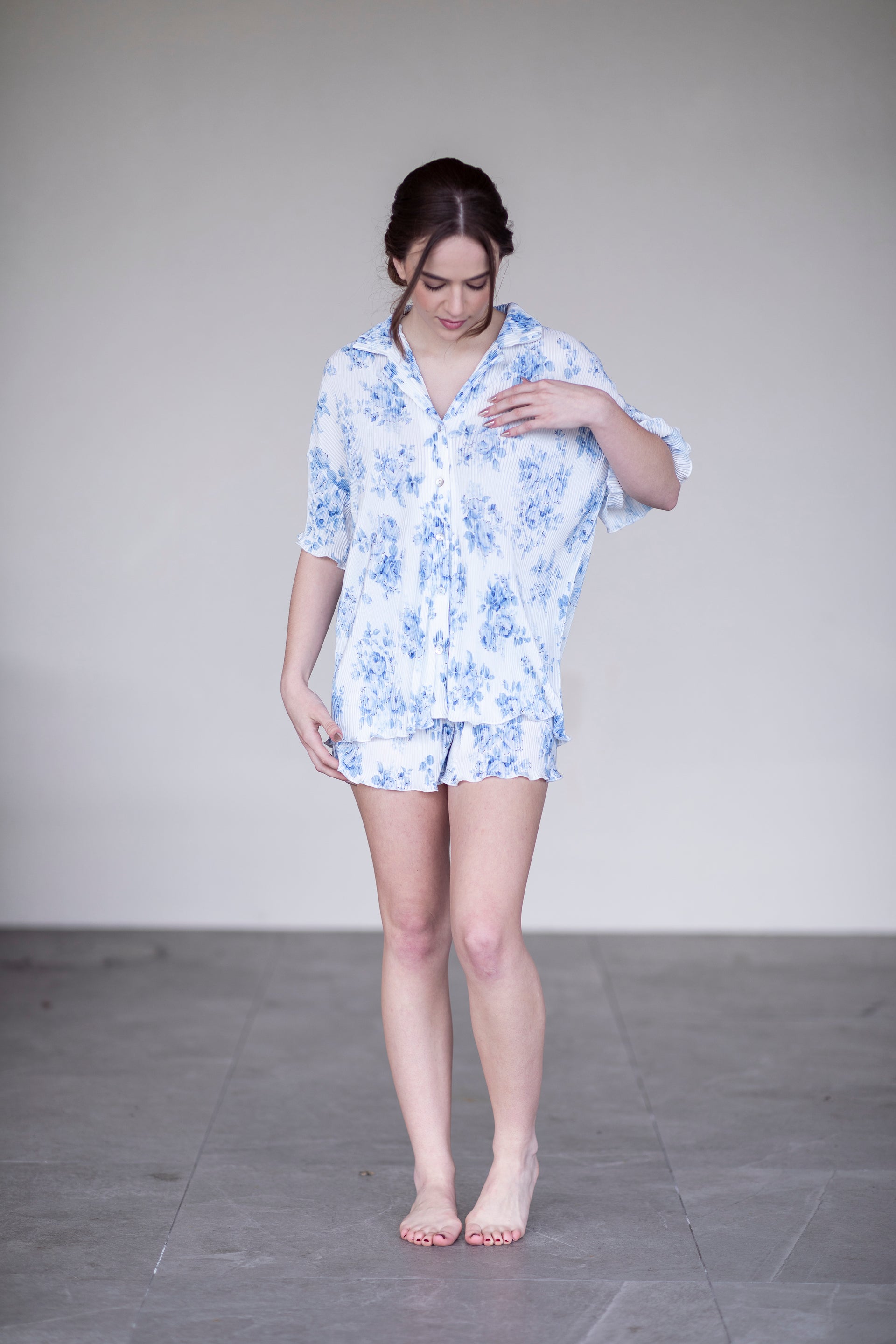 Pleats Short Set in Blue Floral – Waverles